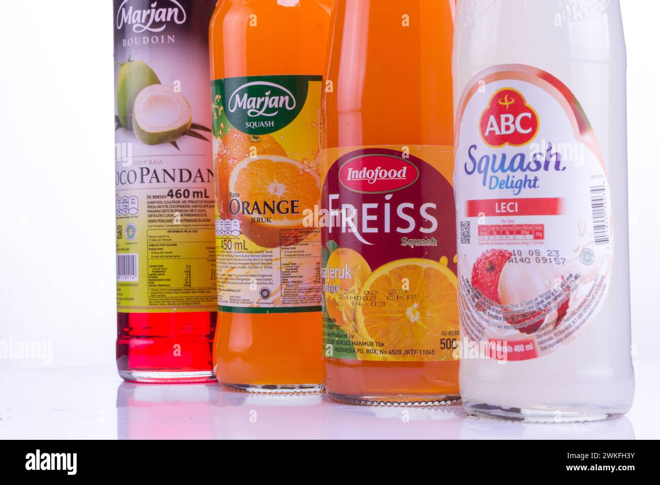 closeup, Fresh fruit drink bottle display on the bottle. Indonesian ...