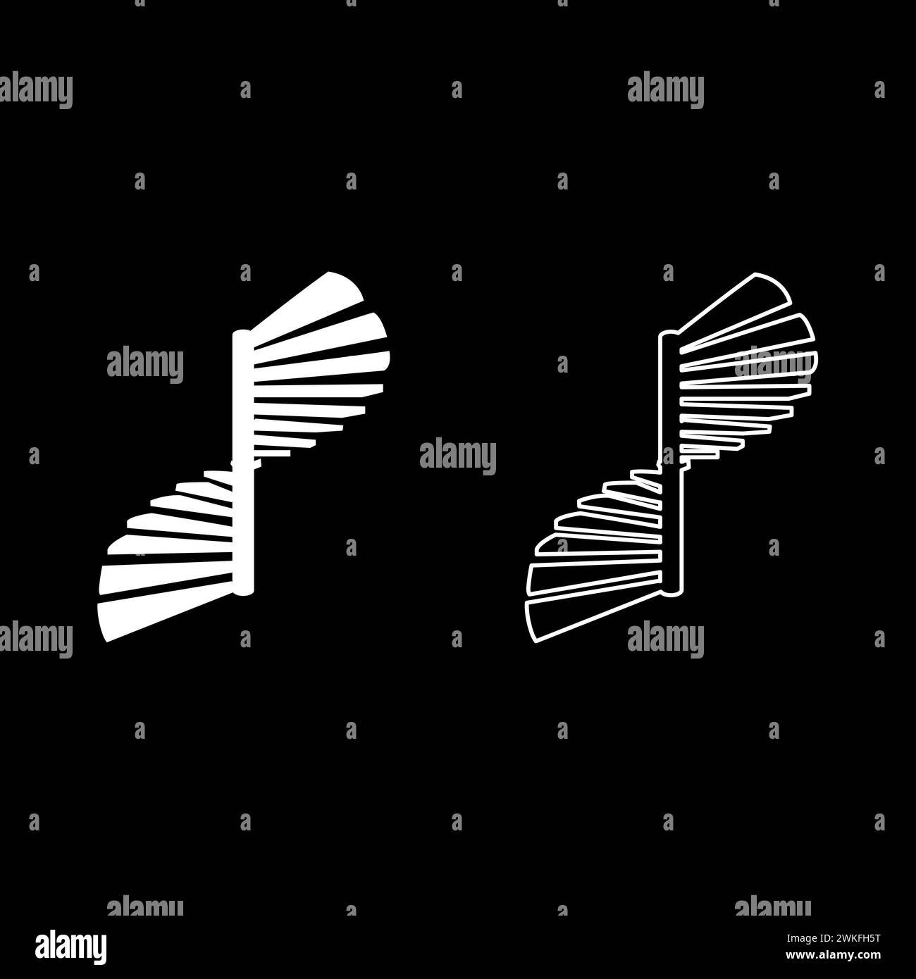 Spiral staircase circular stairs set icon white color vector ...