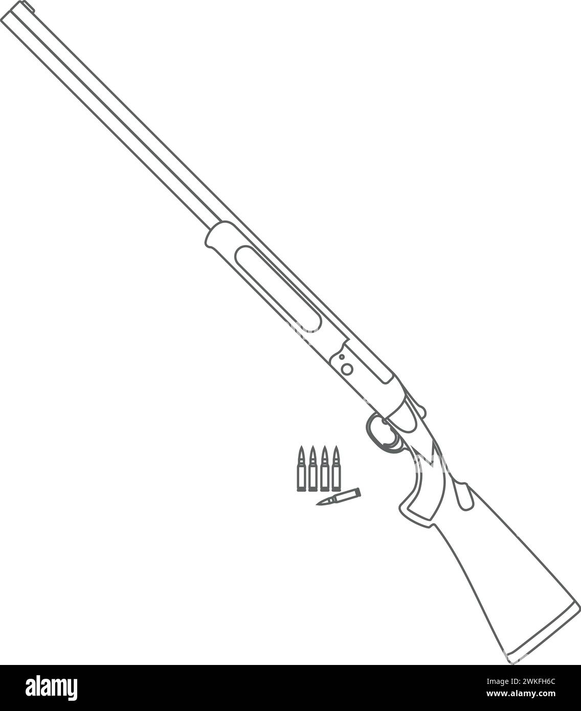 Hunting Rifle and Rifle Cartridges Isolated Outline Icon in Flat Style ...