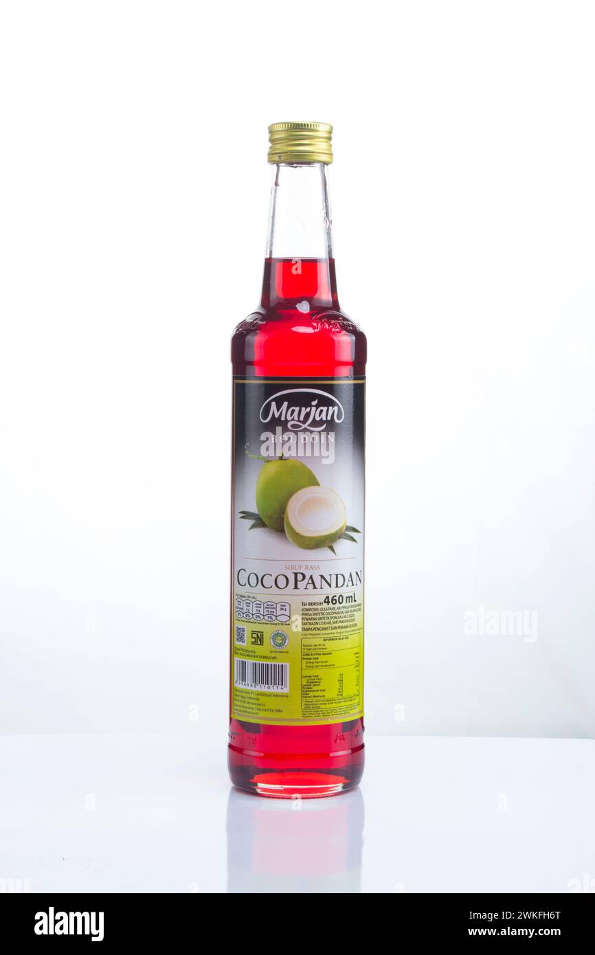 Close up view of Marjan Boudoin. Indonesia brand of fruits syrup in ...