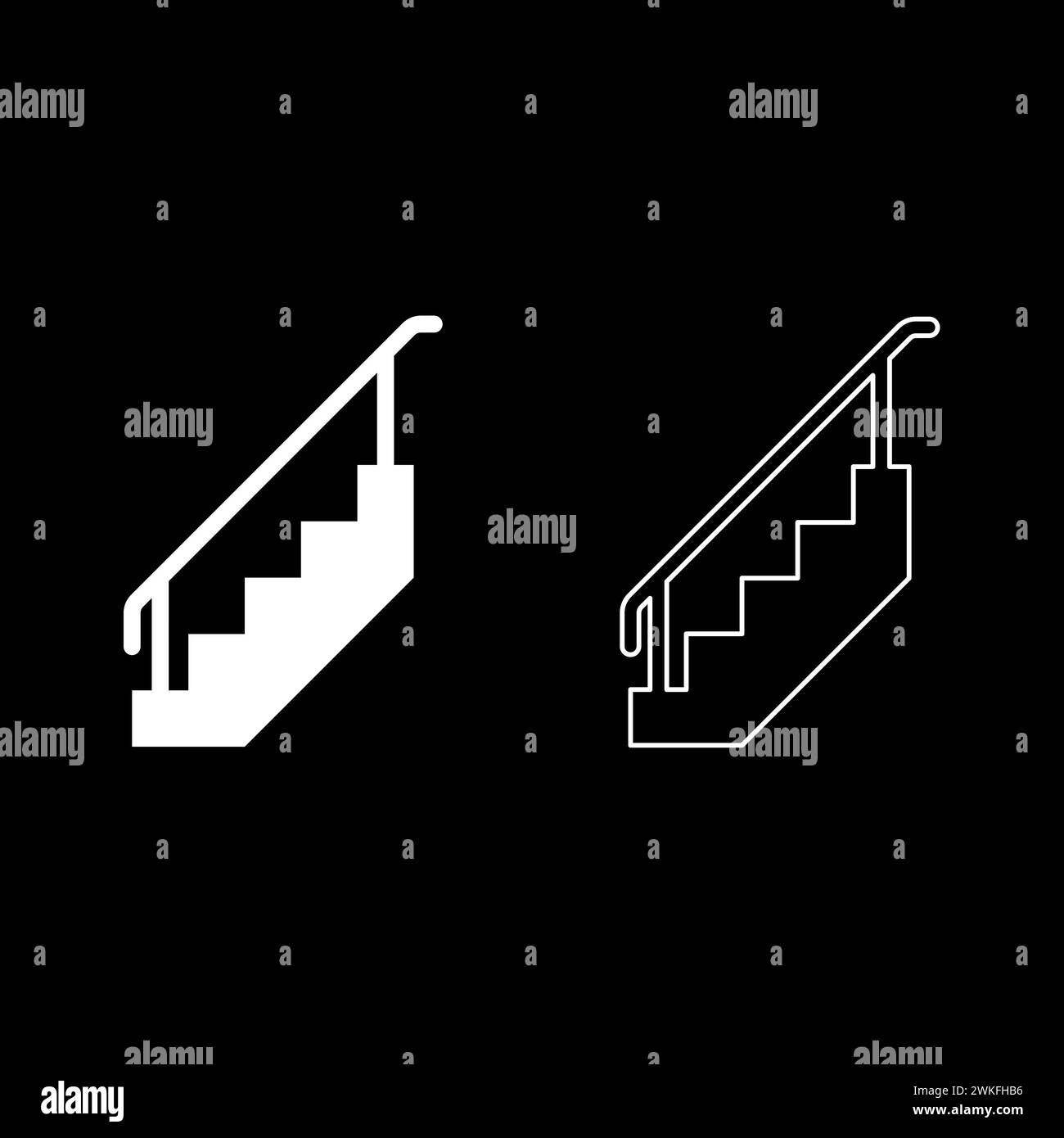 Staircase with railings stairs with handrail ladder fence stairway set icon white color vector ...