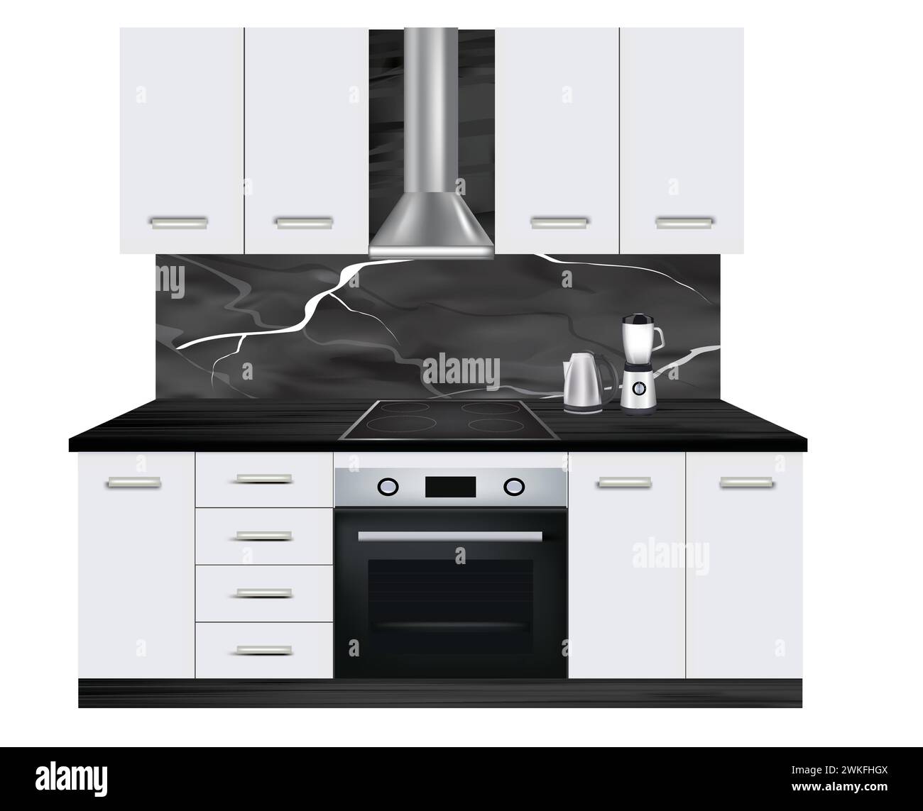 Black and white kitchen design, vector illustration Stock Vector Image ...