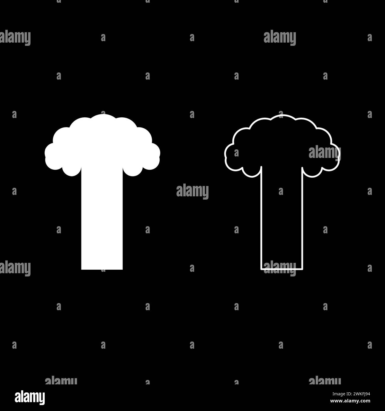 Nuclear explosion burst mushroom explosive destruction set icon white color vector illustration ...