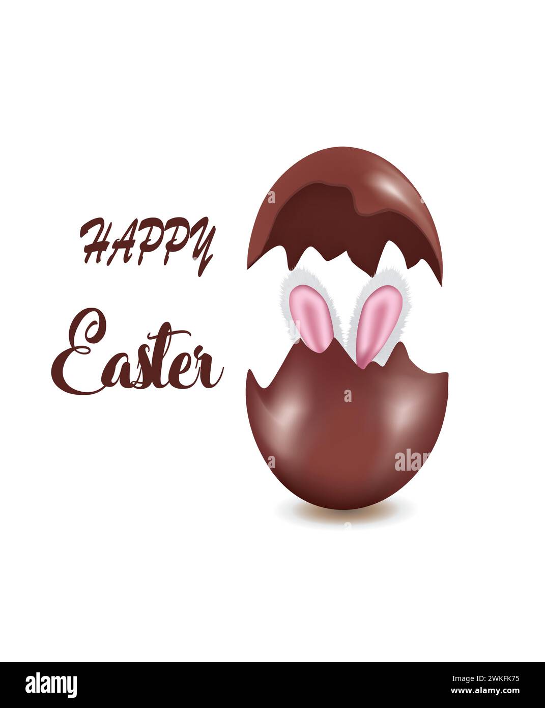 Happy Easter card with chocolate eggshell and bunny ears, vector Stock ...