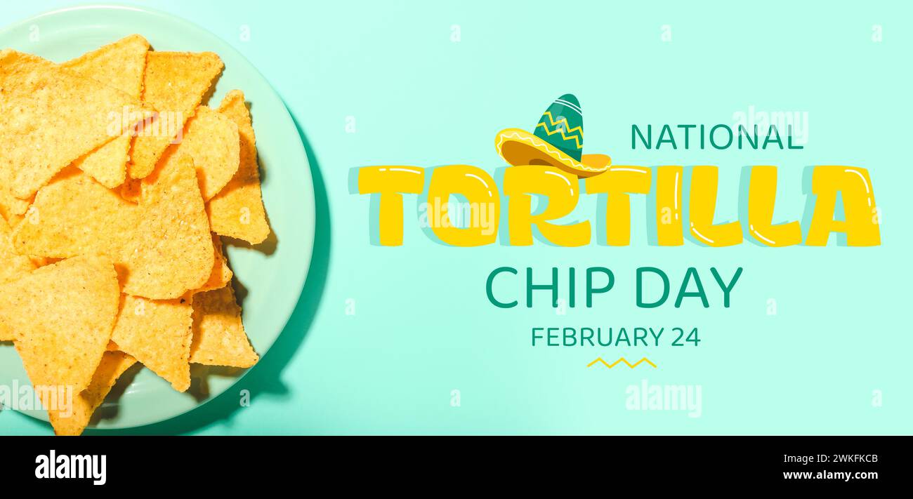 Festive banner for National Tortilla Chip Day with tasty nachos Stock ...