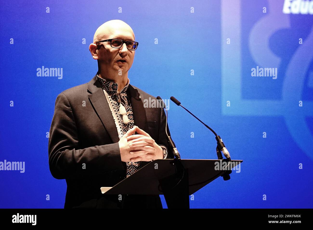Ukrainian Charge d'Affaires Eduard Fesko speaks during the United With ...