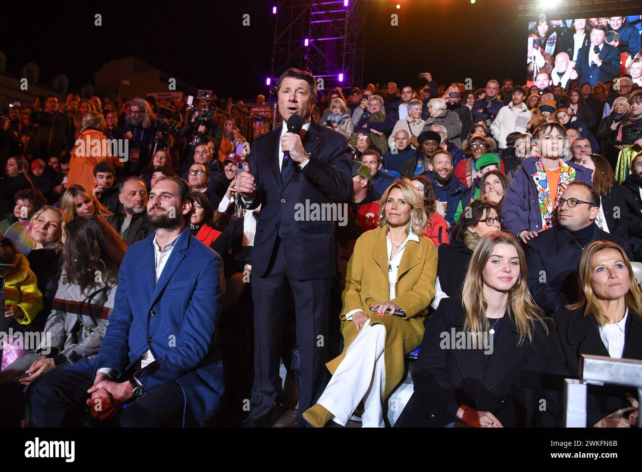 Nice, France. 17th Feb, 2024. Christian Estrosi and Laura Tenoudji at ...