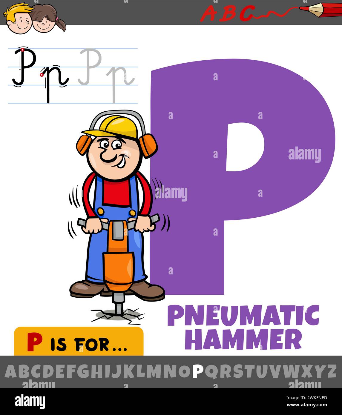 Educational cartoon illustration of letter P from alphabet with ...