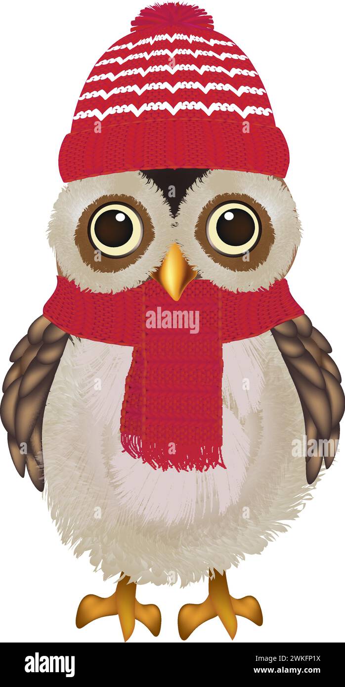 Cute owl with pink scarf and cap. vector Stock Vector Image & Art - Alamy