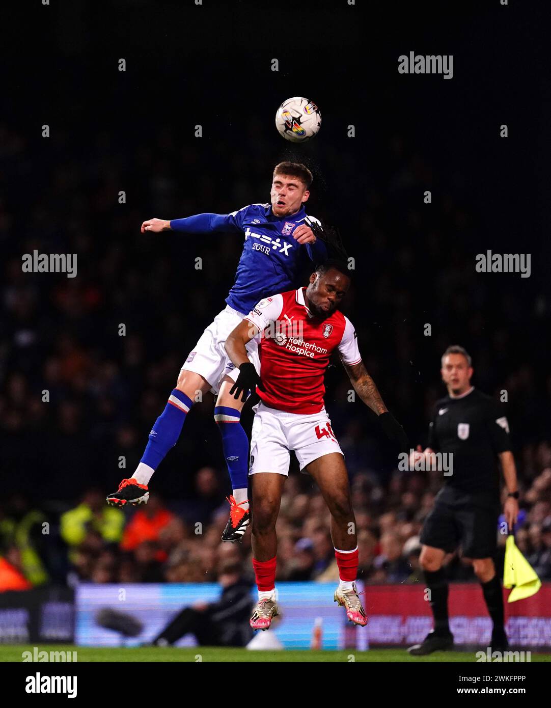Ipswich Towns' Leif Davis (left) and Rotherham United's Peter Kioso ...