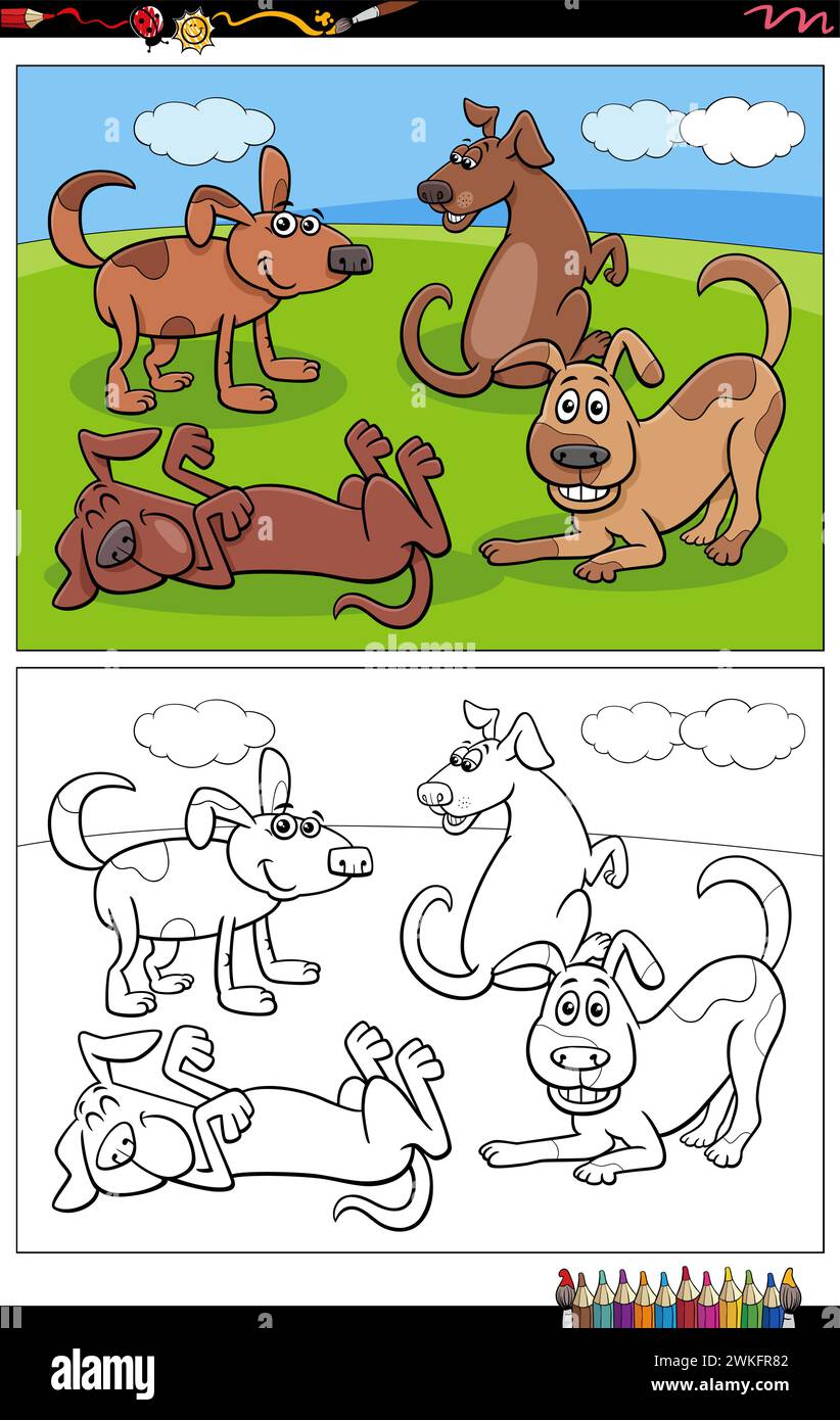 Cartoon illustrations of funny dogs or puppies characters group ...