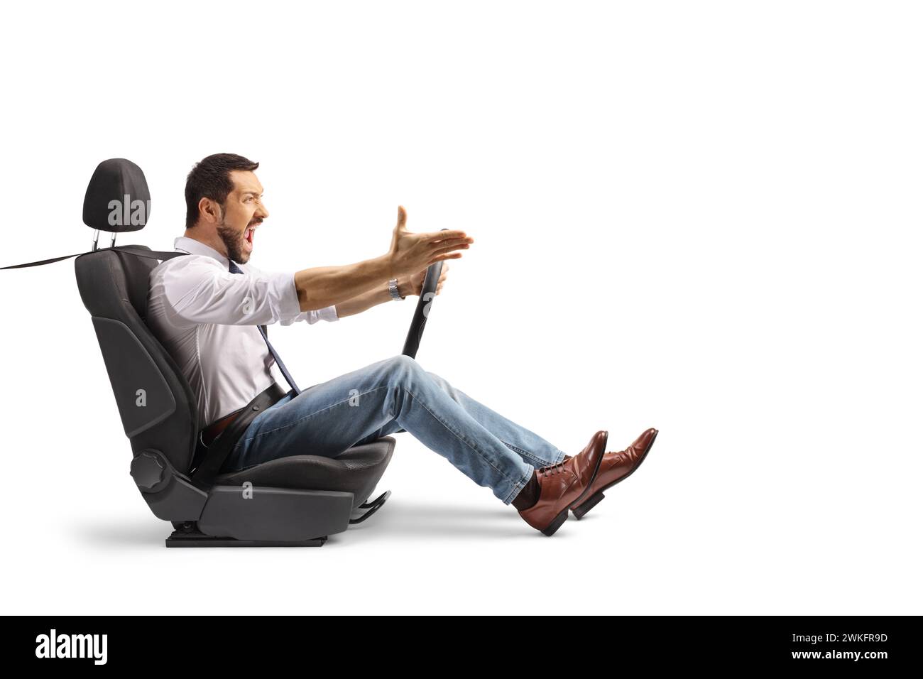 Angry male driver shouting isolated on white background Stock Photo - Alamy