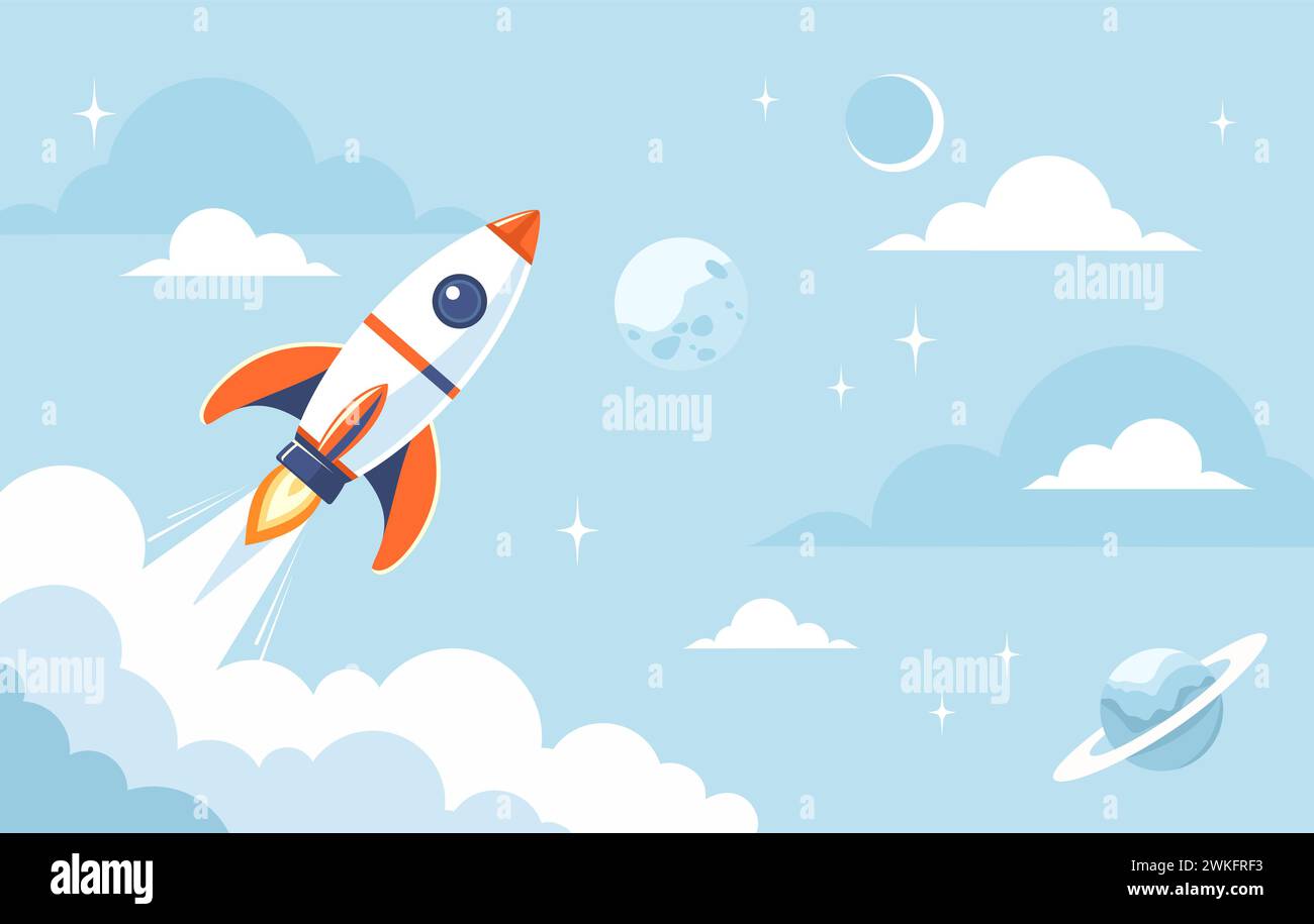 Rocket fly on sky cartoon Stock Vector Images - Alamy