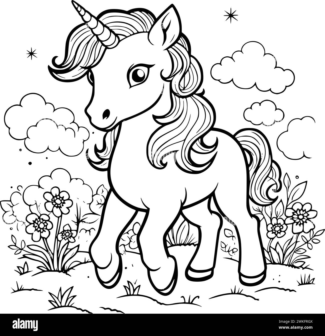 Unicorn cake coloring page vector vectors hi-res stock photography and ...