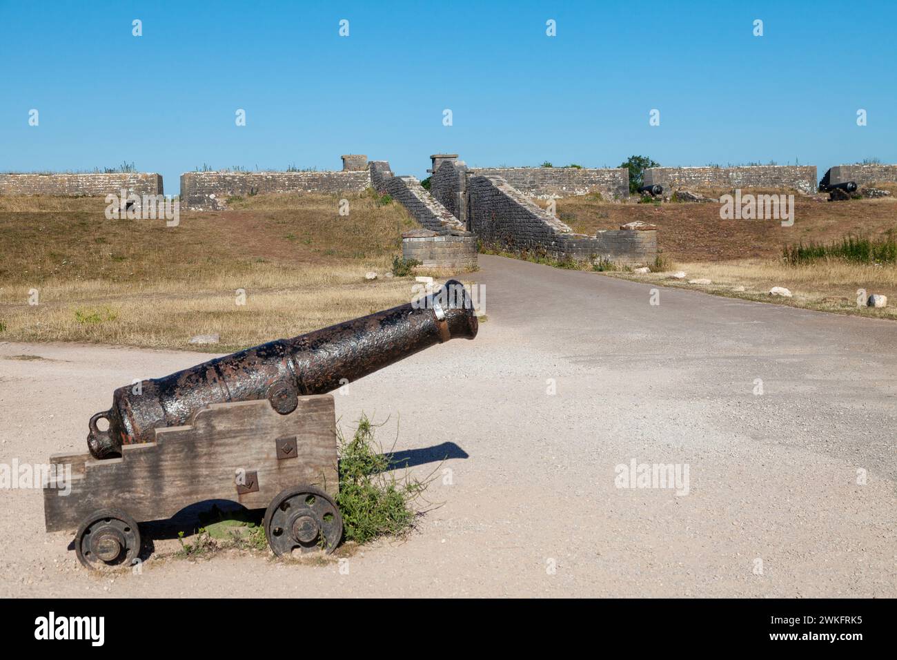 A historic canon at Berry Head rotunda costal fort, Berry Head, Brixham ...