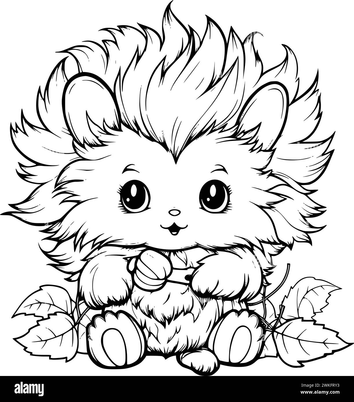 Cute Fluffy Coloring Page Drawing For Kids Stock Vector Image & Art - Alamy