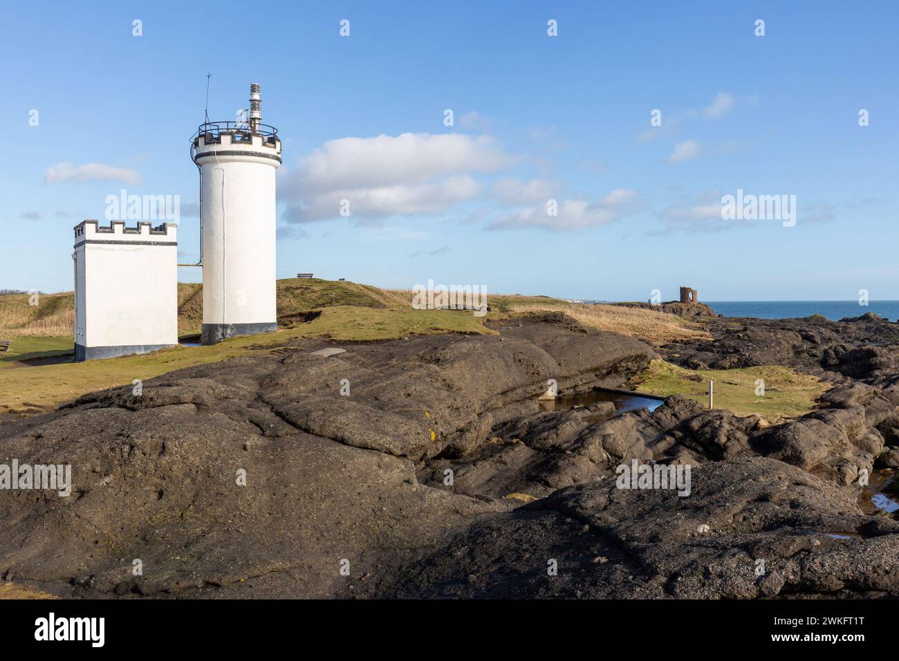 Elie Ness Lighthouse and Ladys Tower, in Elie, Fife, Scotland Stock ...