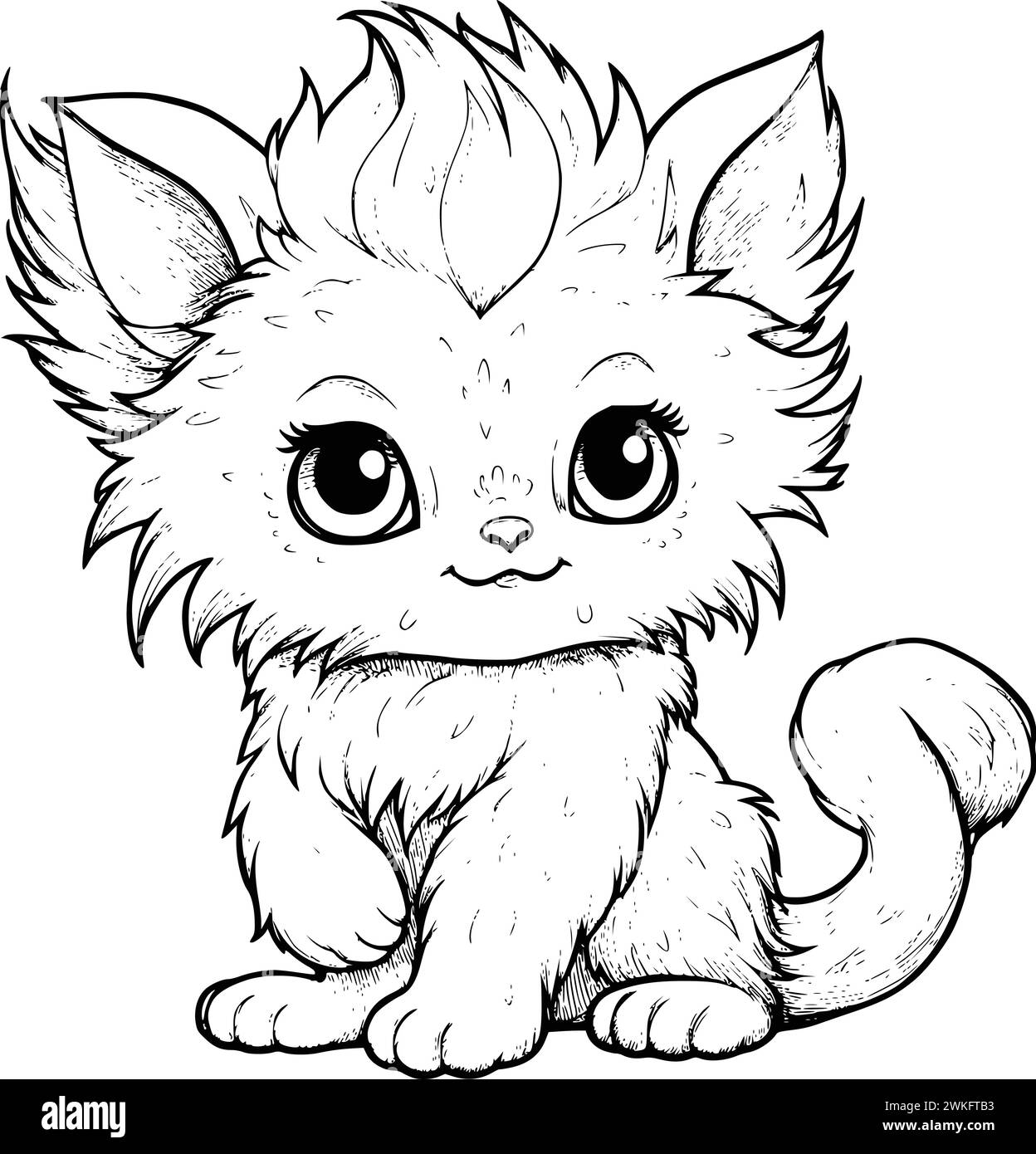 Cute Fluffy Coloring Page Drawing For Kids Stock Vector Image & Art - Alamy