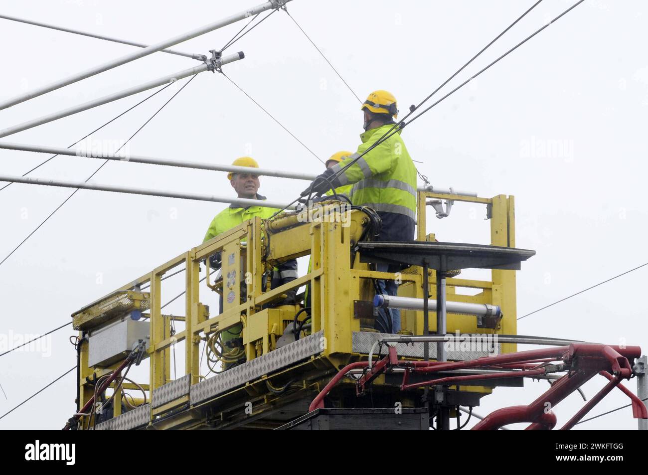 repair of the overhead contact line at the railroad tracks repair of ...