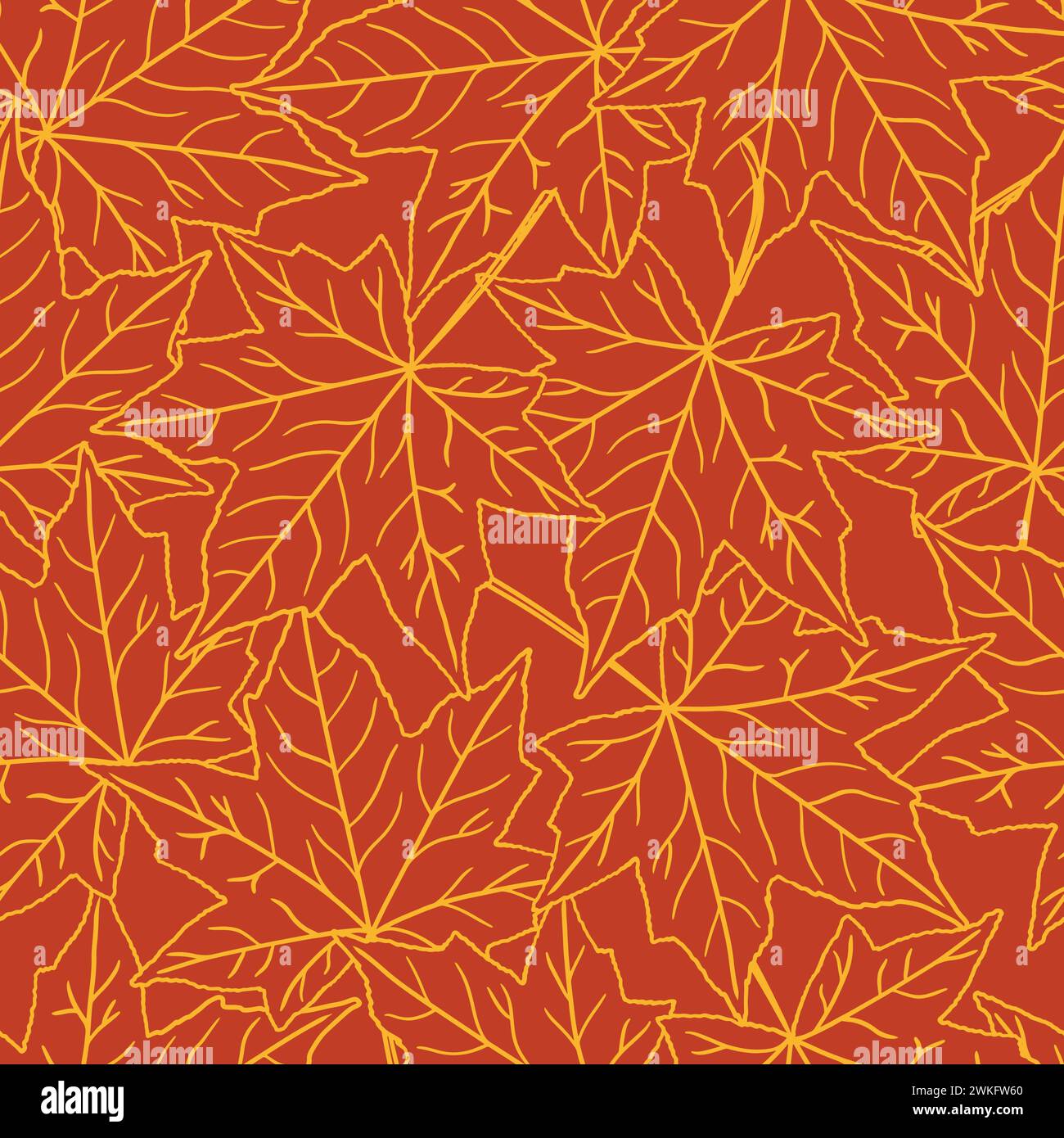seamless vector pattern of transparent maple leaves with veins on an orange background. Vector ...