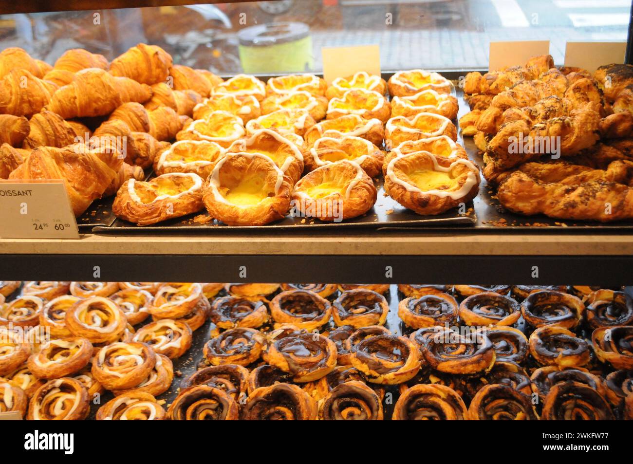 Copenhagen, Denmark /20 February 2024/.Danish pastries cake at baker ...