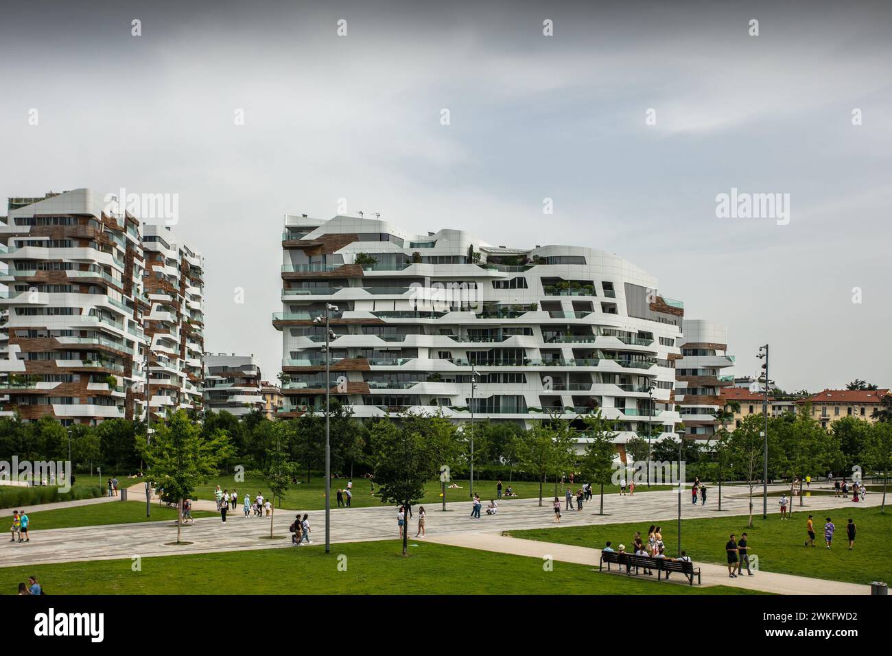 Residential buildings in Milan CityLife district, an area also known as Tre Torri. Three ...