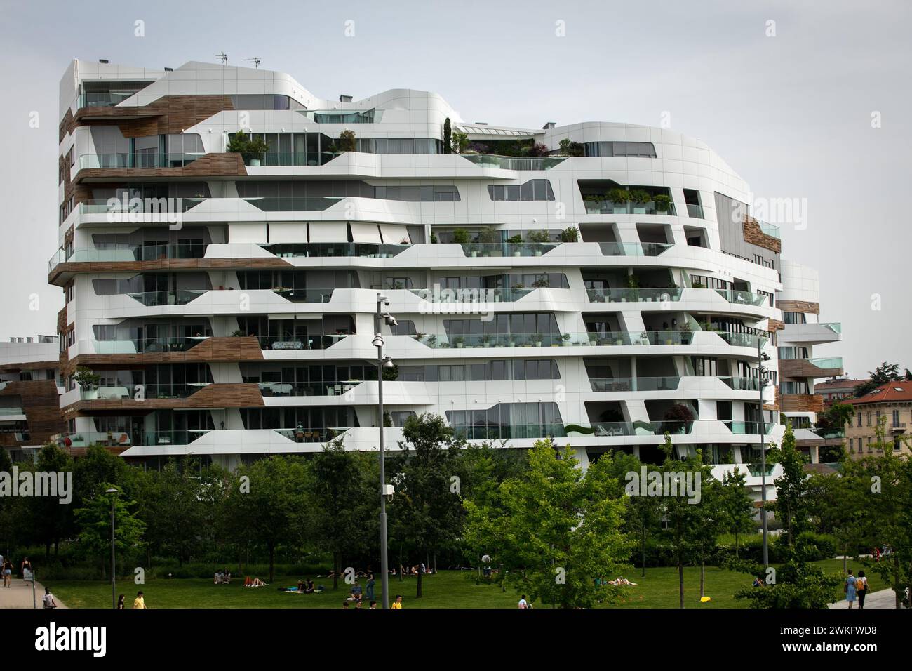 Residential buildings in Milan CityLife district, an area also known as Tre Torri. Three ...