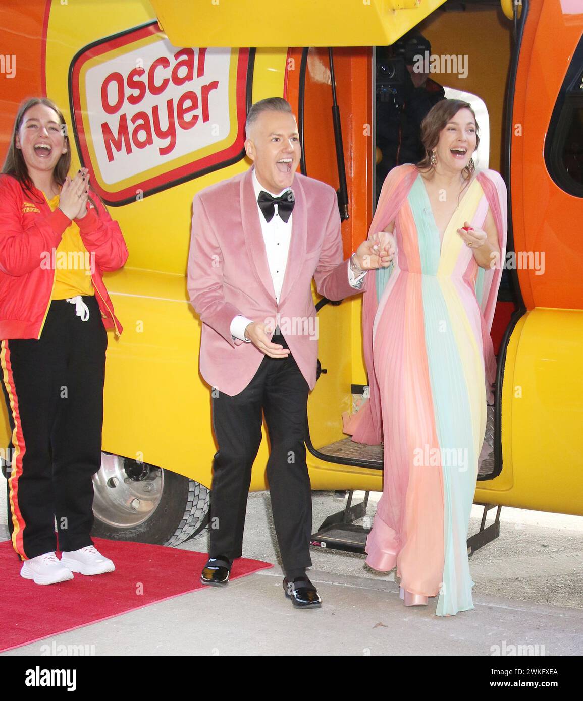 February 20, 2024 Drew Barrymore and Ross Mathews arriving back to The ...
