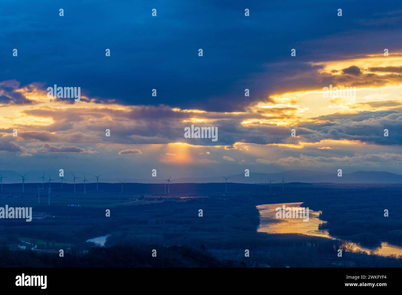 river Donau Danube with ship, oxbow lake, Vienna Basin, national park ...
