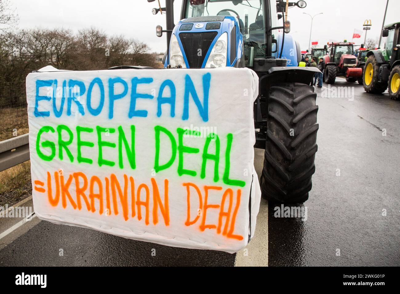 A placard saying "European green deal = Ukrainian deal" seen attached ...