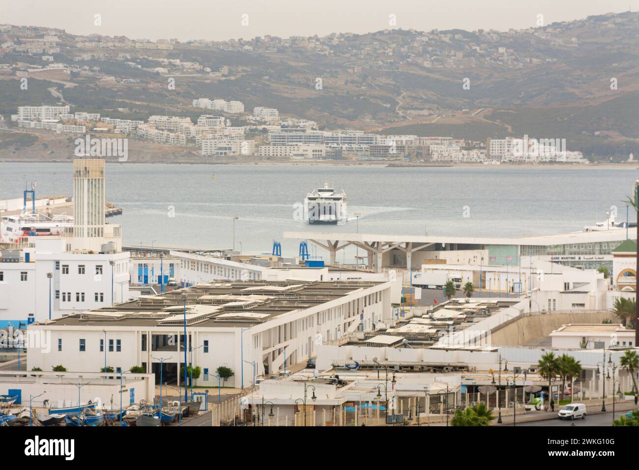 Tangier, Morocco. October 16th, 2022 - A ferry arriving to the port ...
