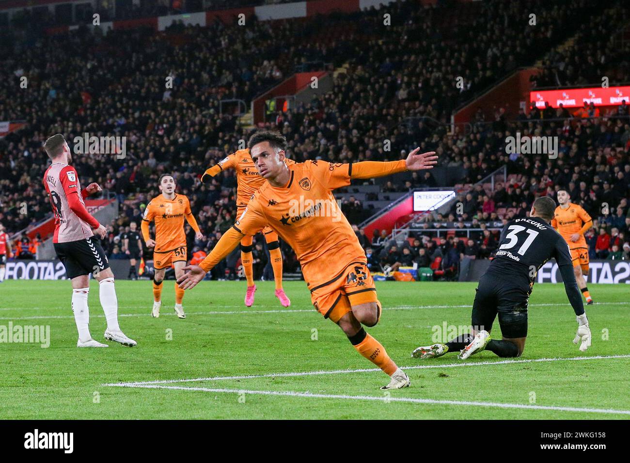 Southampton, UK. 20th Feb, 2024. Hull City midfielder Fabio Carvalho ...