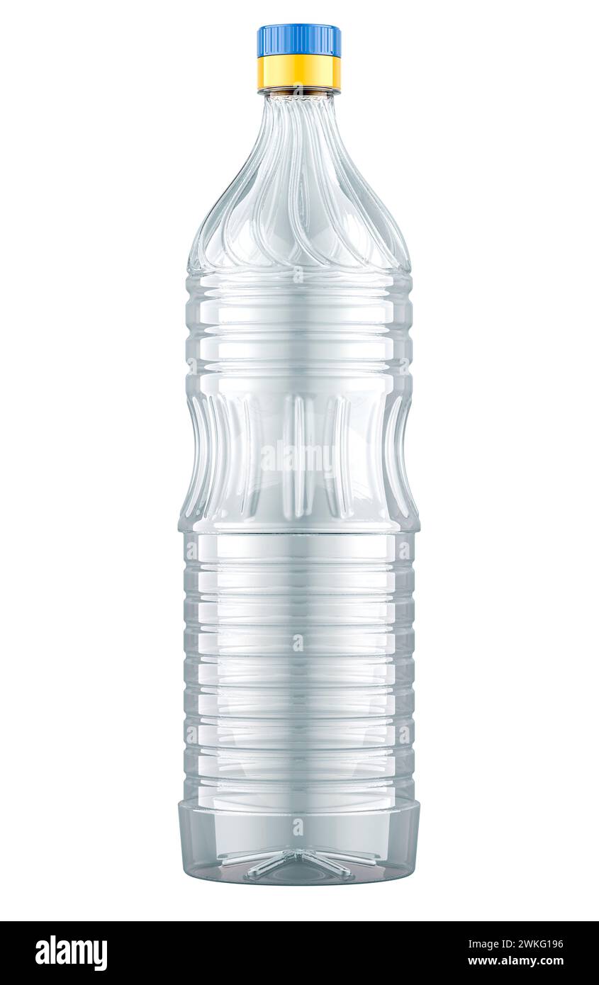 Empty plastic bottle 1 liter from oil, 3D rendering isolated on white ...