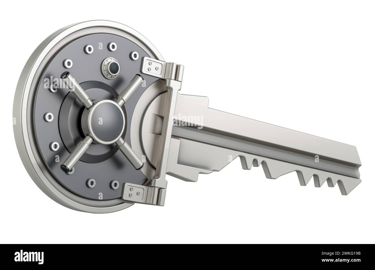 Key from vault, security and protect, concept. 3D rendering isolated on ...