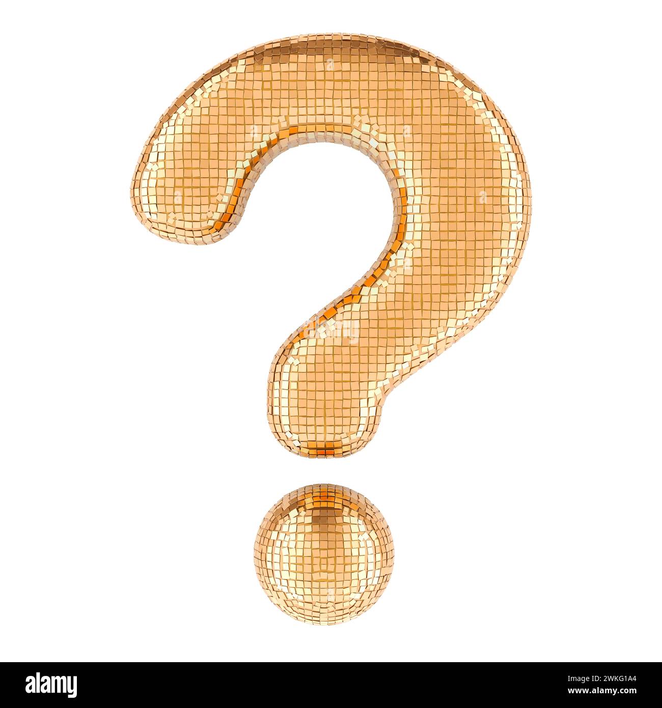 Question mark from golden glitter mirror facets. 3D rendering isolated ...