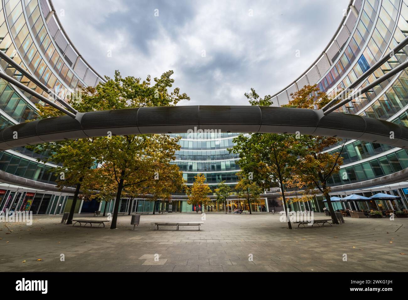 Warsaw, Poland - October 14 2023: Interior of big patio with trees of ...