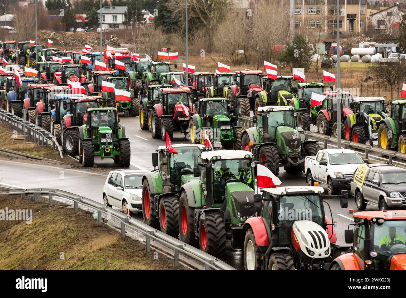 Polish farmers with their tractors and vehicles block the expressway S3 ...