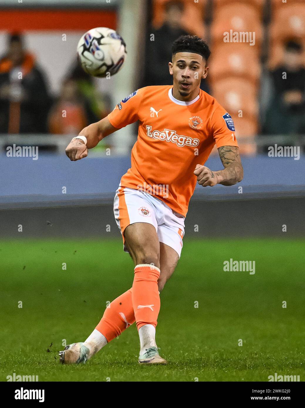 Jordan Lawrence-Gabriel of Blackpool passes the ball during the Bristol ...