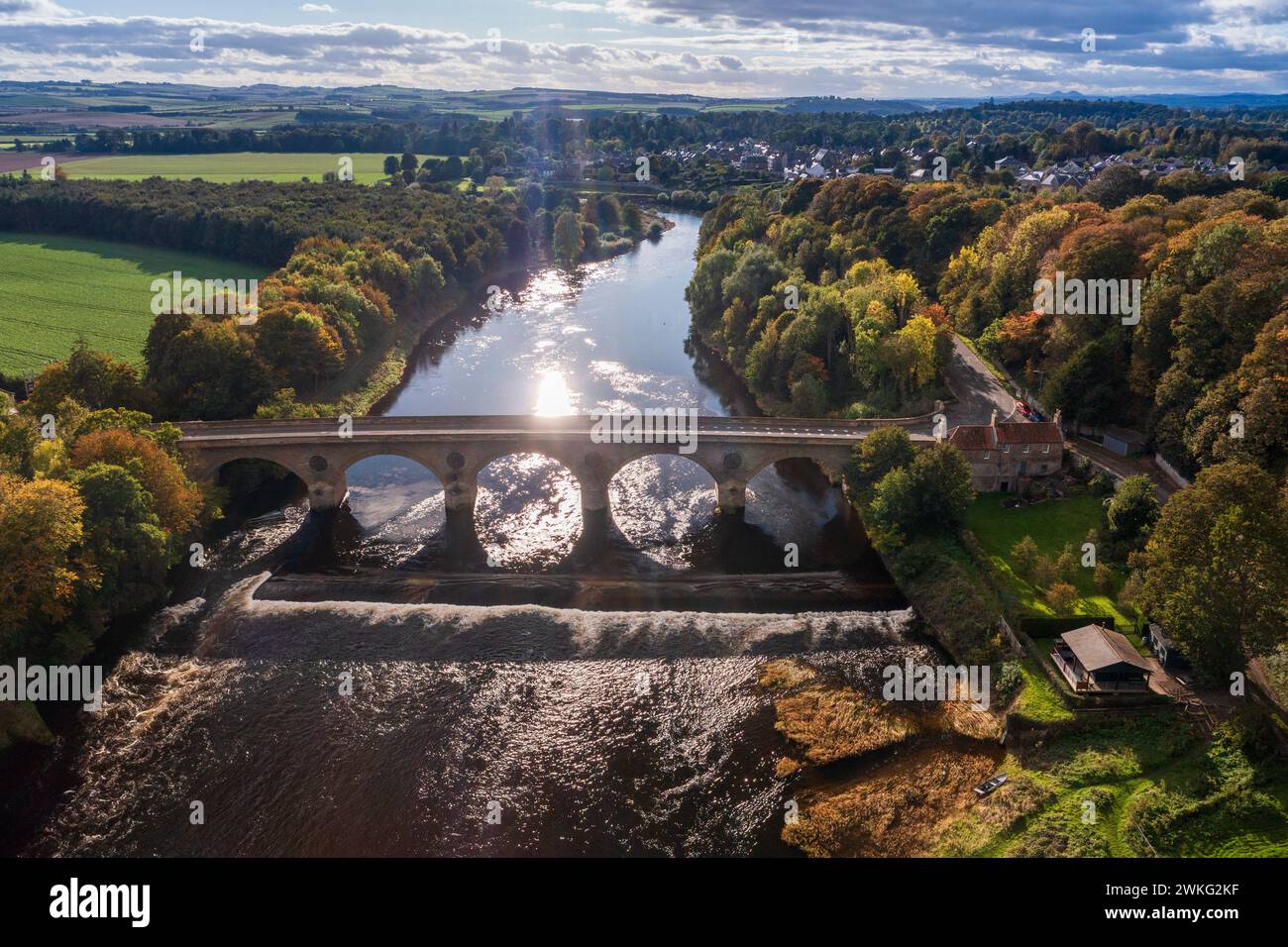 Aerial view of the Scottish Border at Coldstream Bridge Stock Photo - Alamy