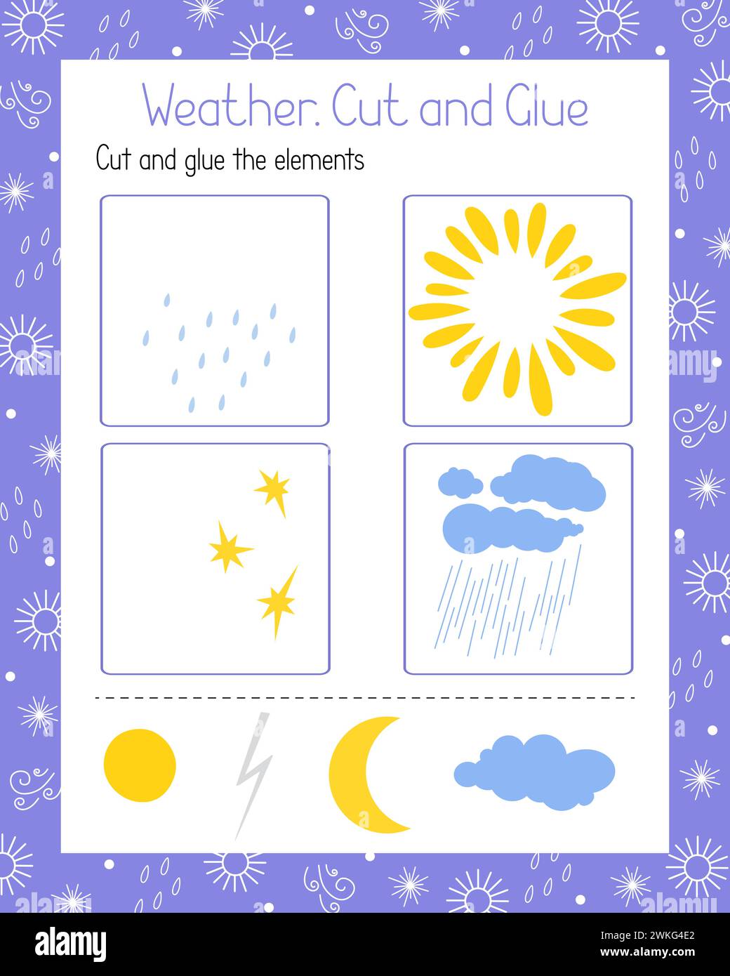Weather elements doodle style papercraft, cut and glue educational ...