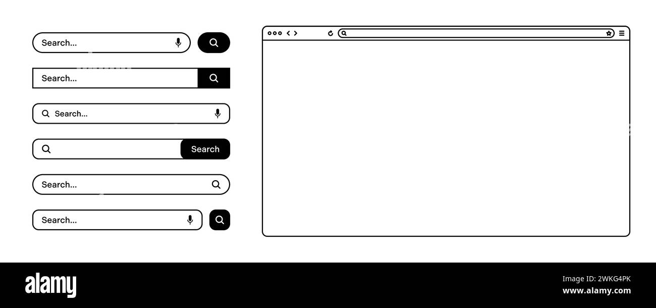 Blank web browser, internet page window with toolbar and search bar, field. Modern website in ...