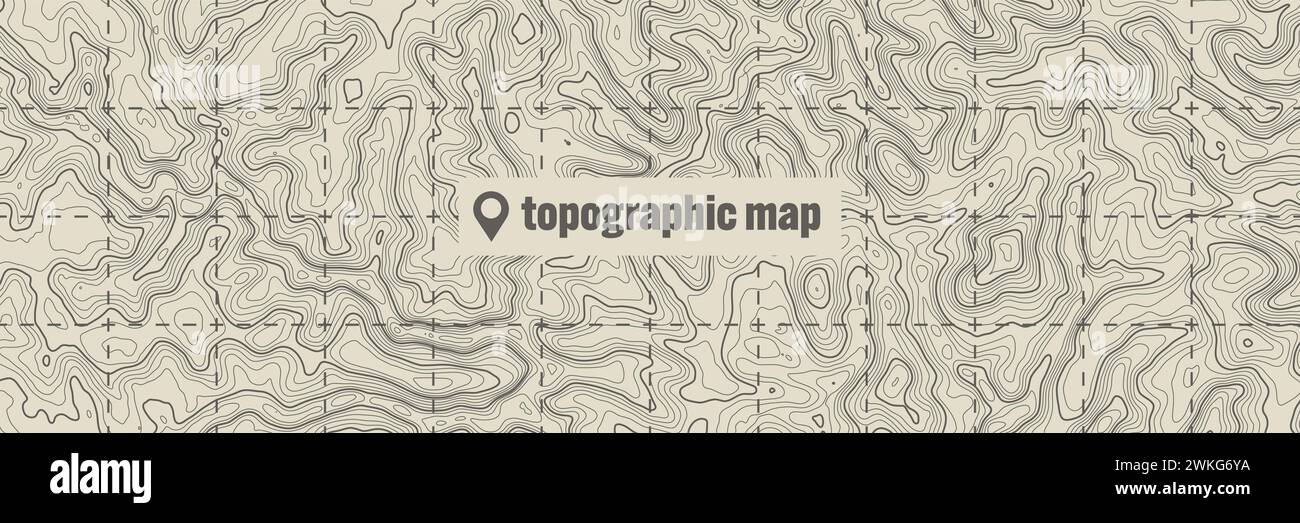Topographic map with contour lines. Geographic terrain grid, relief ...