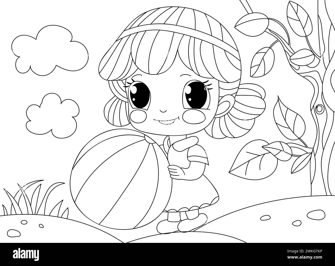 Girl With Ball Coloring Book For Children Is A Page Coloring For ...