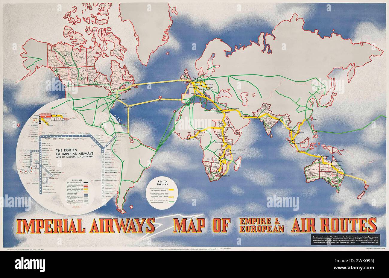 Vintage Travel Poster for "Imperial Airways", showing their air routes ...