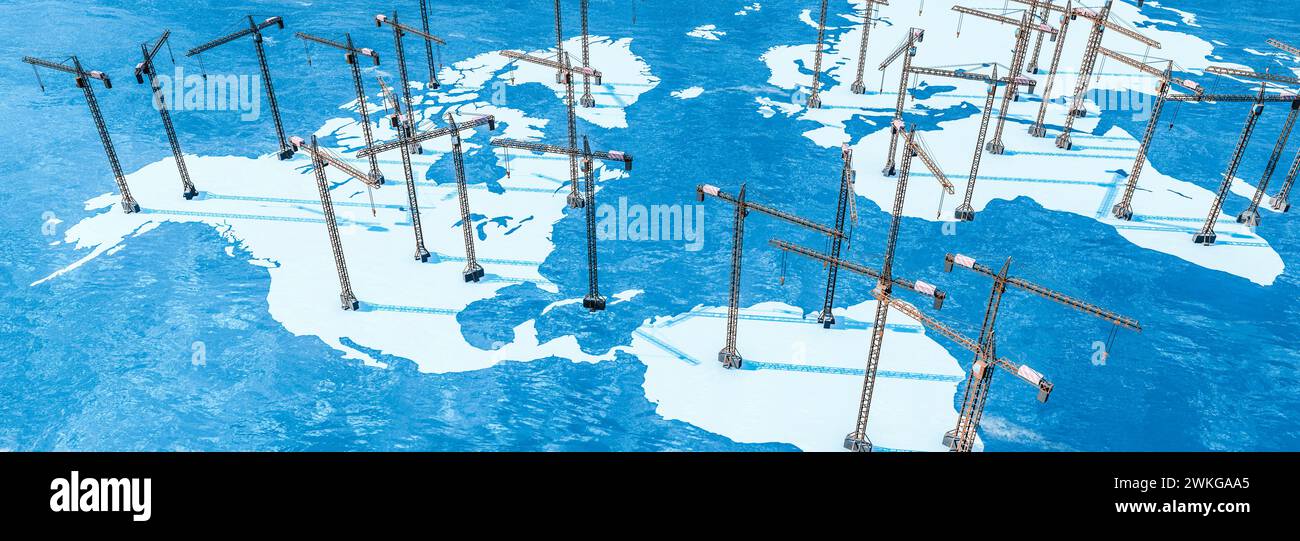Aerial view cranes towering hi-res stock photography and images - Alamy