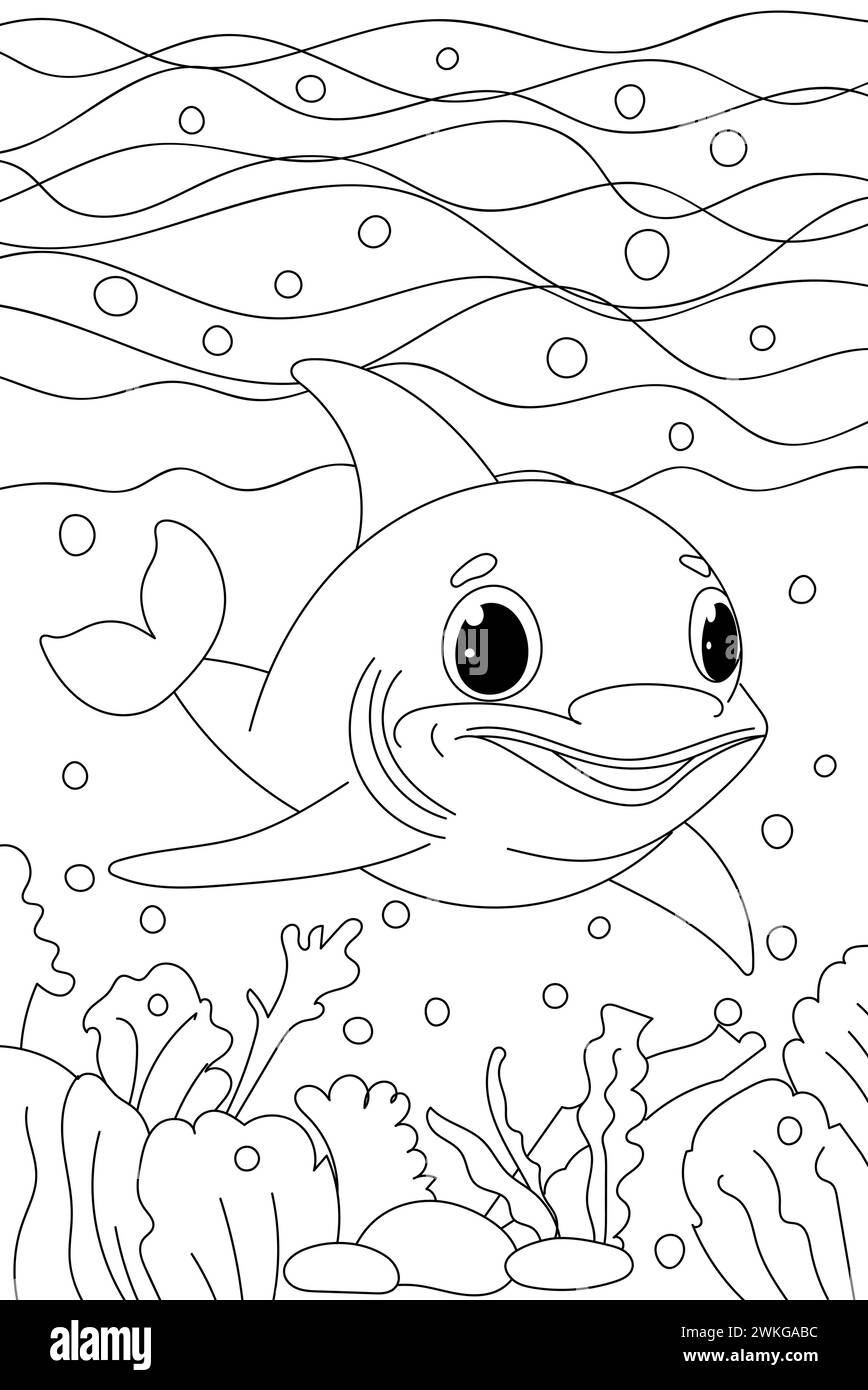 Dolphin In Sea Coloring Book Page For Preschoolers Is A Fun Activity ...