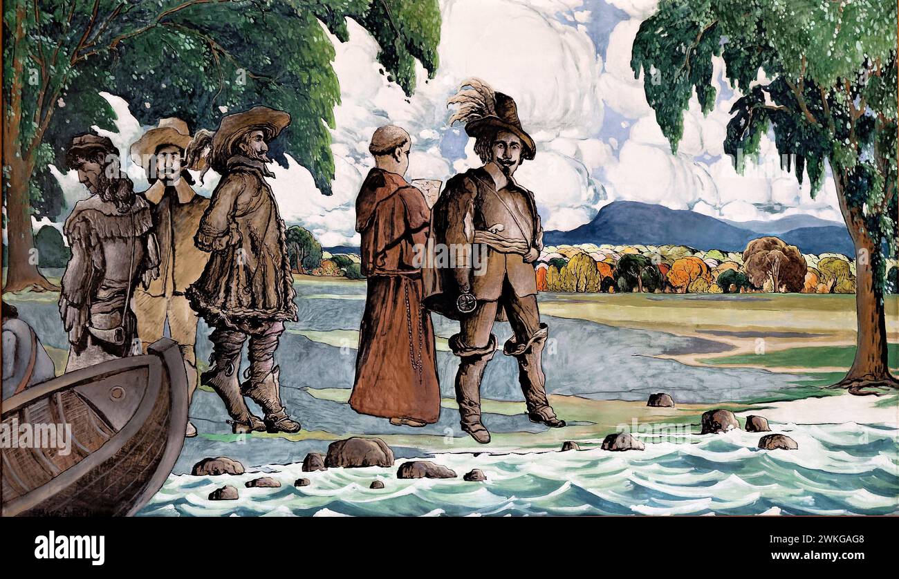 Historical Painting of the history of Montreal, Canada, as the French ...