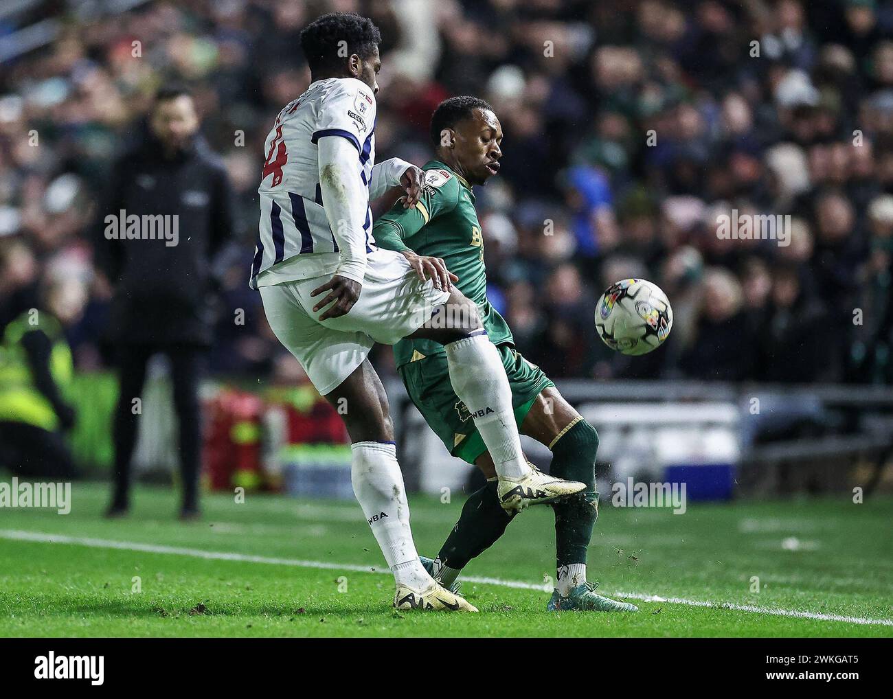 Mickel Miller of Plymouth Argyle battles for the ball during the Sky ...