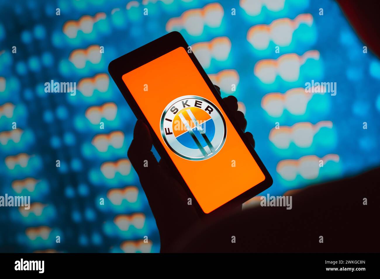 In this photo illustration, the Fisker Inc. logo is displayed on a ...