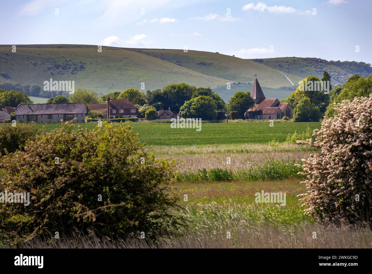 View of Rodmell St Peter's church in spring, East Sussex, England Stock ...